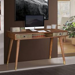 Pharao24.de Schreibtisch Bürotisch aus Mangobaum Massivholz mit Metallgriffen