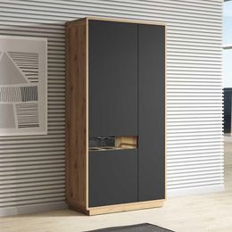 Pharao24.de Wohnzimmerschrank in Wildeichefarben und Schwarz 181 cm hoch