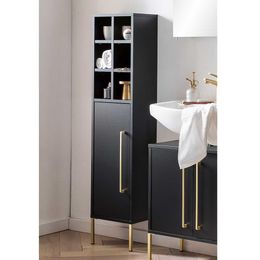 Pharao24.de Badezimmerhochschrank in Schwarz und Goldfarben 22 cm tief