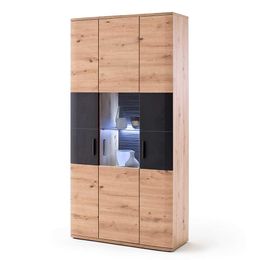 Pharao24.de Wohnzimmervitrine in Eichefarben und Anthrazit 100 cm breit