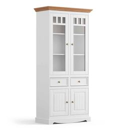 Pharao24.de Vitrine Vitrinenschrank in Weiß mit Schubladen