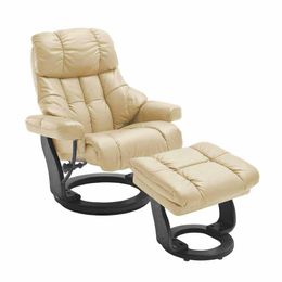 Pharao24.de Relaxsessel in Creme Weiß Leder mit Hocker (zweiteilig)