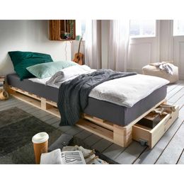 Pharao24.de Palettenbett aus Kiefer Massivholz 14 cm Einstiegshöhe