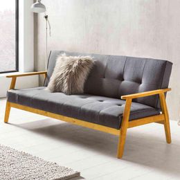 Pharao24.de Retro Couch in Dunkelgrau Webstoff Schlaffunktion
