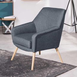 Pharao24.de Kleiner Wohnzimmersessel in Denimblau Flachgewebe und Buchenholz