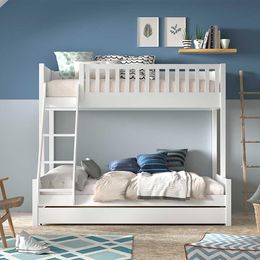Pharao24.de Hohes Etagenbett weiss im Skandi Design inklusive Bettkasten