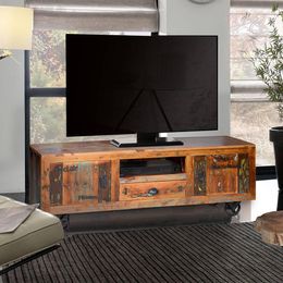 Pharao24.de TV Lowboard Fernsehboard mit Türen auf Metallrollen
