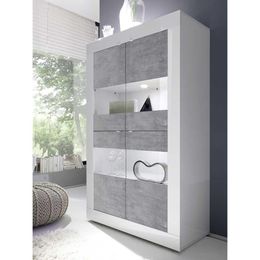 Pharao24.de Wohnzimmer Vitrinenschrank in Beton Grau Hochglanz weiss