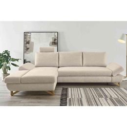 Pharao24.de Funktions Sofa Ecke in Cremefarben verstellbaren Armlehnen