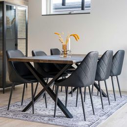 Pharao24.de 6 Personen Essgruppe Stühle Schwarz Tisch Eiche Rauchfarben (siebenteilig)