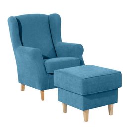 Pharao24.de Polstersessel optional mit Hocker in Petrol Landhausstil