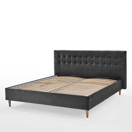 Pharao24.de Stoffbett Doppelbett in Dunkelgrau 107 cm Kopfteil