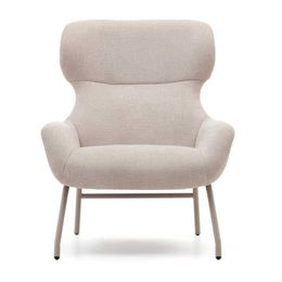 Pharao24.de Sessel Skandi Beige aus Chenillegewebe Vierfußgestell aus Metall