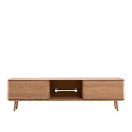 Pharao24.de Retro TV Unterschrank aus Massivholz in Eiche Bianco Weiß geölt 45 cm hoch