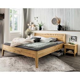 Pharao24.de Wildeiche Doppelbett 47 cm Einstiegshöhe zwei Nachtkommoden (dreiteilig)