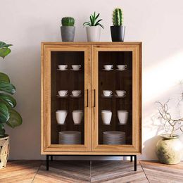 Pharao24.de Wohnzimmervitrinenschrank massiv mit 2 Glastüren Skandi Design