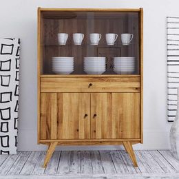 Pharao24.de Highboard Vitrine aus Wildeiche Massivholz 100 cm breit