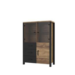 Pharao24.de Wohnzimmer Vitrinenschrank im Industry und Loft Stil drei Schubladen