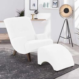 Pharao24.de Relaxsessel Cremeweiß aus Velours wahlweise mit Hocker