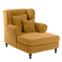 Pharao24.de XXL Velour Sessel gelb im Landhausstil 120 cm Sitztiefe