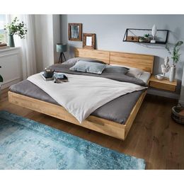 Pharao24.de Großes Bett mit Nachtkommoden aus Wildeiche Massivholz geölt modern (dreiteilig)