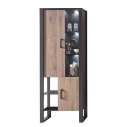 Pharao24.de Vitrine Wohnzimmer offene Fächer und Türen Nussbaumfarben & Schwarz