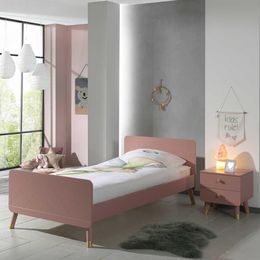 Pharao24.de Mädchen Jugendbett in Rosa und Goldfarben Nachttisch (zweiteilig)