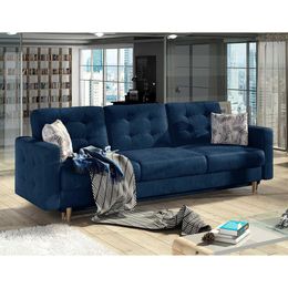 Pharao24.de Sofa 3er Sofa aus Samt in Dunkelblau
