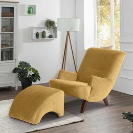 Pharao24.de Gelber Polstersessel modern optionaler Hocker Samtvelours