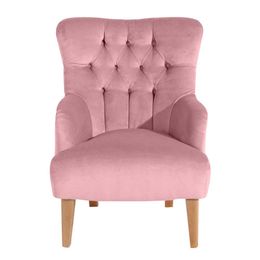 Pharao24.de Sessel Samtvelours Rosa im Landhaus Vintage Look 71 cm breit