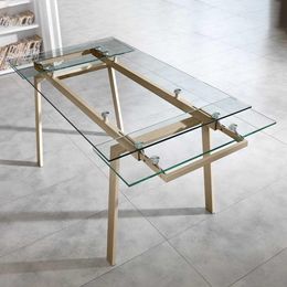 Pharao24.de Esszimmertisch aus Glas Metall in Taupe