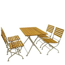 Pharao24.de Gartentischgruppe aus Robinie Massivholz und Stahl klappbar (fünfteilig)