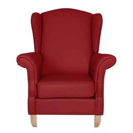 Pharao24.de Wohnzimmer Sessel rot Landhaus aus Kunstleder Buche Massivholz