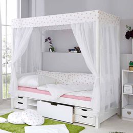 Pharao24.de Mädchen Himmelbett in Weiß Rosa Kiefer Massivholz