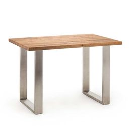 Pharao24.de Echtholztisch aus Eiche Massivholz und Edelstahl 160 cm breit