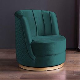 Pharao24.de Drehbarer Sessel Retro Stil aus Samt Petrol und Goldfarben