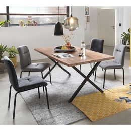 Pharao24.de Esszimmer Sitzgruppe in Wildeichefarben und Grau Loft Design (fünfteilig)