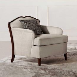 Pharao24.de Klassischer Wohnzimmersessel in Beige und Dunkelbraun 51 cm Sitzhöhe