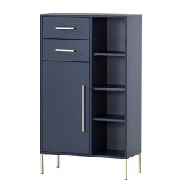 Pharao24.de Hohe Badezimmerkommode in Dunkelblau und Goldfarben 68 cm breit