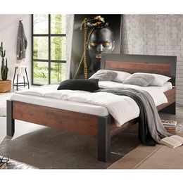 Pharao24.de Hohes Bett in Dunkelgrau und Altholz Optik Loft Design