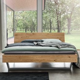 Pharao24.de Naturholzbett im Industrie und Loft Stil Metallkufen Gestell