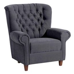 Pharao24.de Federkern Sessel im Chesterfield Look Anthrazit und Nussbaumfarben