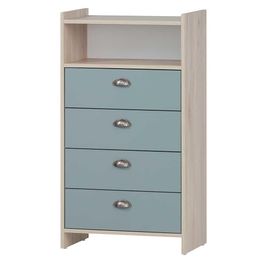 Pharao24.de Badezimmer Schubladenkommode in Hellblau und Eiche hell 60 cm hoch
