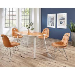 Pharao24.de Design Essgruppe in Orange Weiß (fünfteilig)