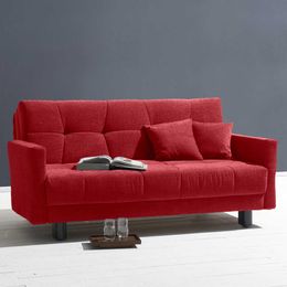 Pharao24.de Bettsofa in Rot Flachgewebe verstellbaren Armlehnen