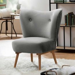 Pharao24.de Polstersessel Retrostil grau aus Samtvelours 49 cm Sitztiefe