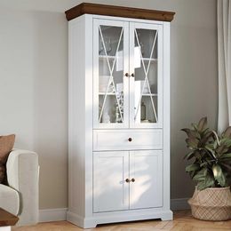 Pharao24.de Vitrine Schrank Vitrine im Landhausstil mit Massivholz Türen