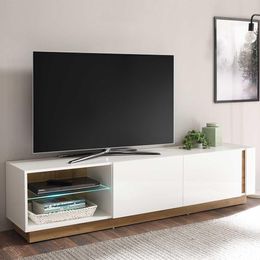 Pharao24.de TV Lowboard in Weiß und Wildeiche Optik Klappe