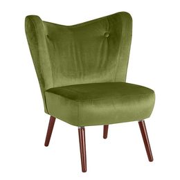 Pharao24.de Schlafzimmer Sessel Retro in Oliv Grün und Nussbaumfarben 70 cm breit
