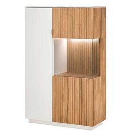 Pharao24.de Vitrine mit Glastür rechts in Eiche Bianco und Weiß LED Beleuchtung